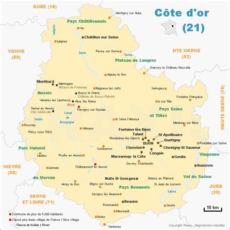 Carte de la Côte d Or Côte d Or carte des villes communes relief