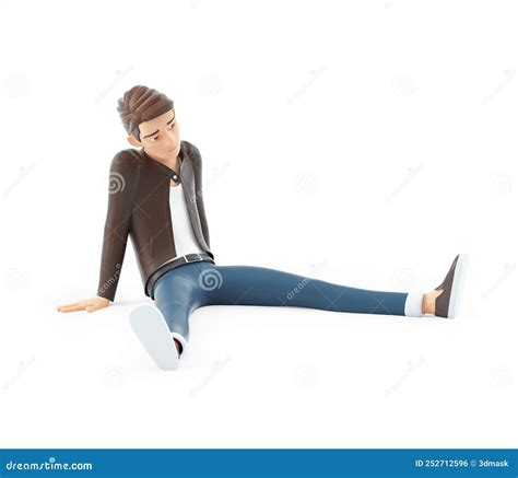3d Bored Cartoon Man Sitting On Floor Stock Illustration Illustration