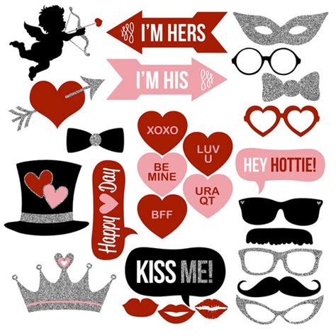 Valentine S Day Photo Booth Props Collection Printable Etsy
