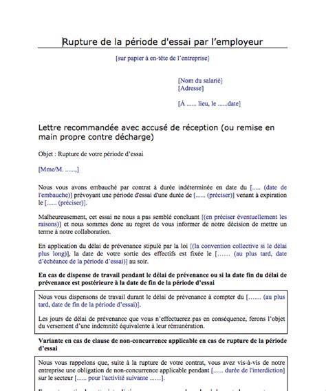Lettre rupture période dessai Mise à jour 2024