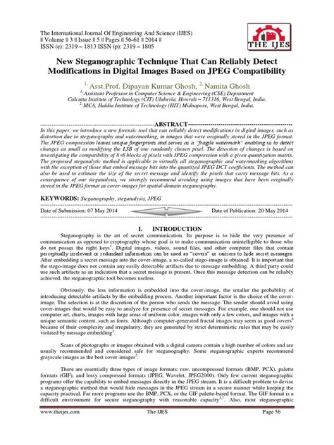 new steganographic technique that can reliably detect modifications in digital images based on