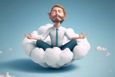 Man In A Suit Sitting On A Cloud Doing Yoga Ai Generated Stock