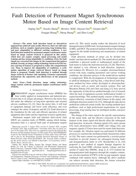 pdf fault detection of permanent magnet synchronous motor based on image content retrieval
