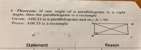 solved 3 theorem if one angle of a parallelogram is a