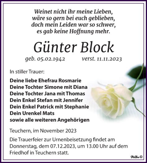Traueranzeigen von Günter Block abschied nehmen de