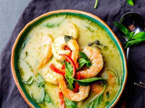 Crevettes Au Curry Vert Et Lait De Coco
