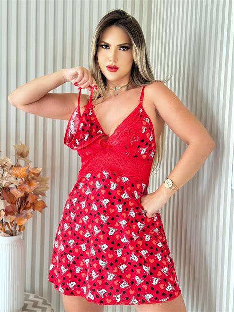 Camisola De Liganet Calcinha Vermelha Bento Imp Rio Lingerie