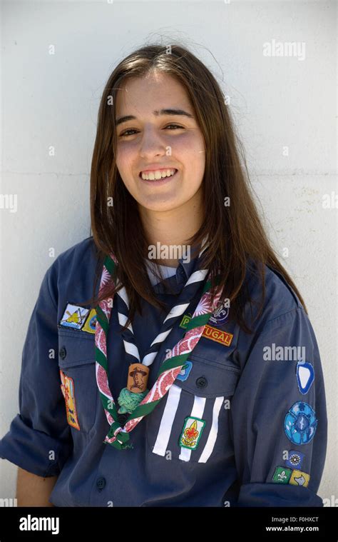 Portrait Of A Girl Scout Wearing Her Scouting Uniform With Honor Stock