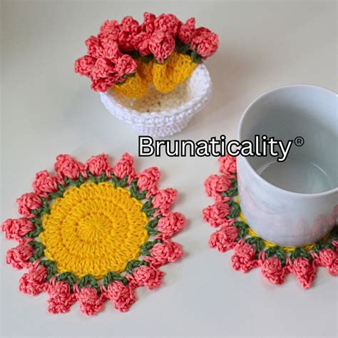 Crochet Flower Pot Coaster Set Pattern Crochet Plant Pot Coaster Set