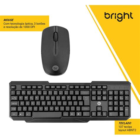 Kit Wireless Teclado Mouse 2 4ghz Slim Preto 0055 Bright CX 1 UN