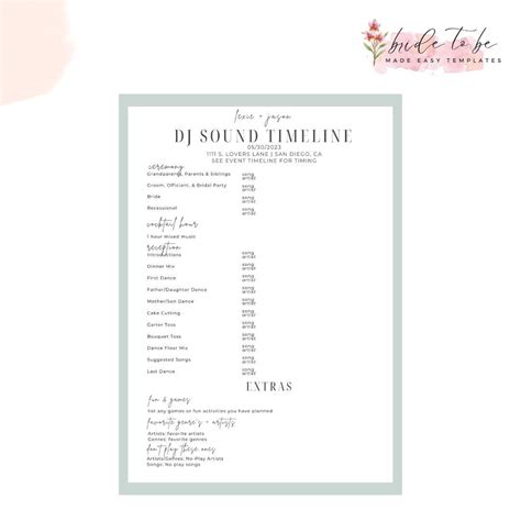 Sage Wedding DJ Timeline Template DJ Wedding Music Planning Guide