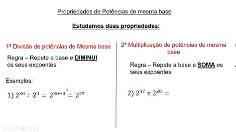 Divisão e multiplicação de potencias de mesma base YouTube