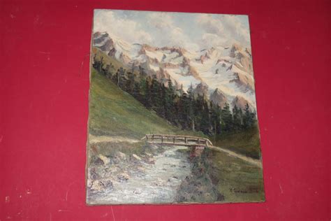 Paysage De Montagne Enneigée Huile Sur Toile époque Début 20