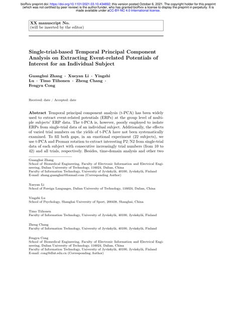 pdf single trial based temporal principal component analysis on extracting event related