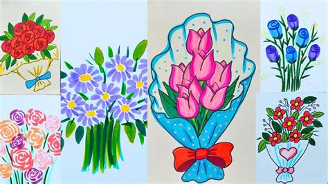 How To Draw Flower Bouquet Easy 6 Step By Step Bunch Of Flowers