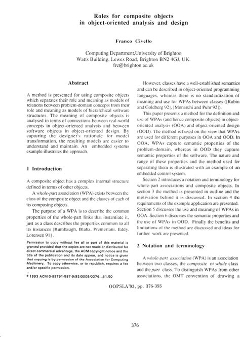 roles for composite objects in object oriented analysis and design acm sigplan notices
