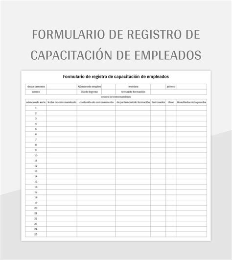 Plantilla de Formato Excel Formulario De Registro De Capacitación De