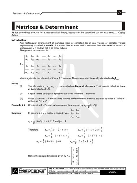 matrices and determinants exercise solutions with theory pdf matrix mathematics determinant