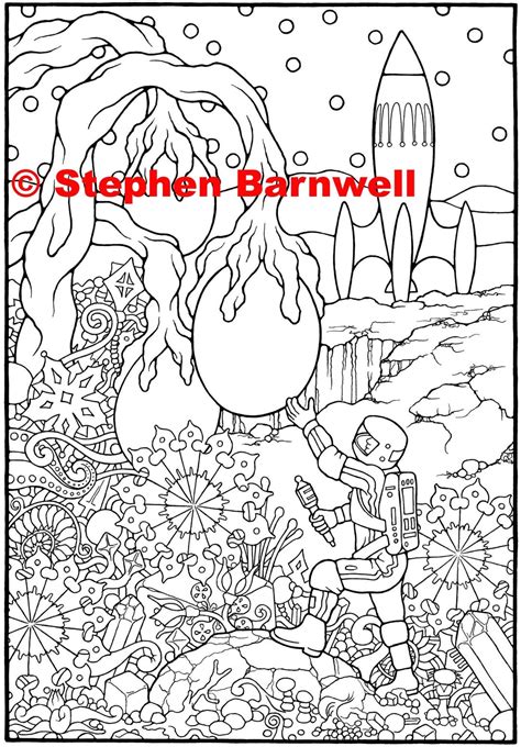 Sci Fi Coloring Page Alien Jungle Adult Coloring Pages Colouring Pages