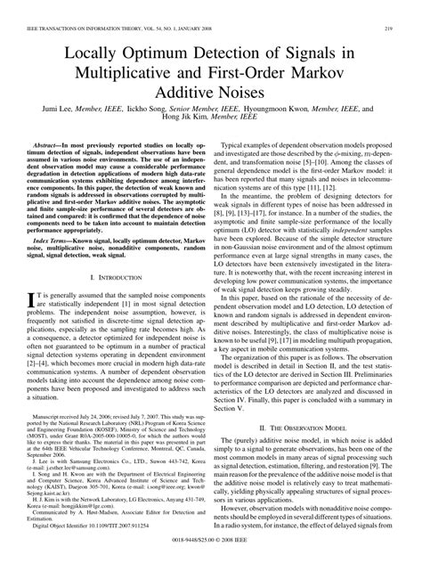 pdf locally optimum detection of signals in multiplicative and first order markov additive noises