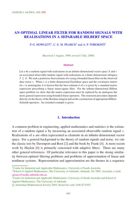 pdf an optimal linear filter for random signals with realisations in a separable hilbert space