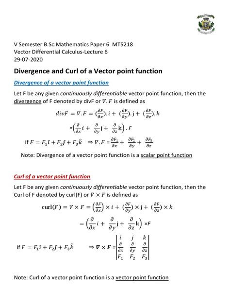 divergence and curl lecture 6 pdf divergence euclidean vector