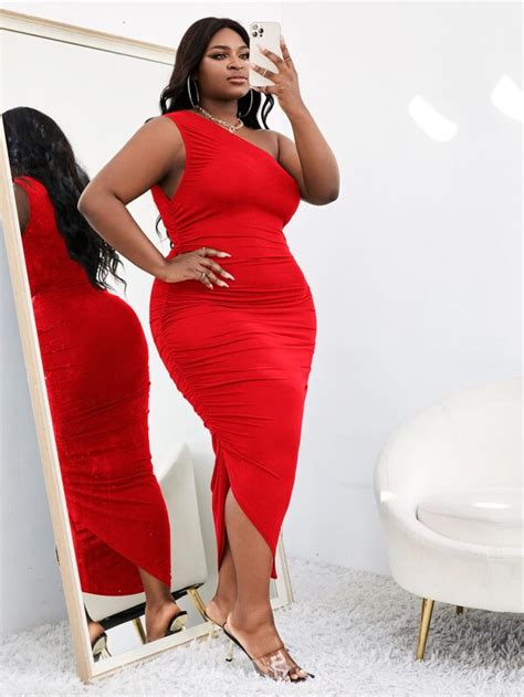 SHEIN Slayr Vestido ajustado de un hombro fruncido asimétrico Moda de