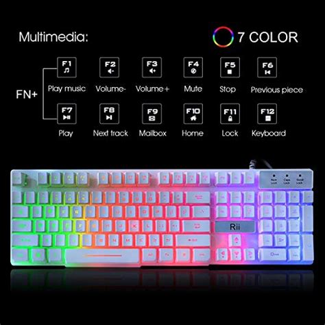 Rii Rk White Gaming Keyboard Usb Wired Multiple Colors Rainbow Led