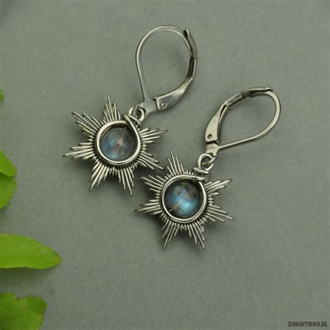 Małe kolczyki słoneczka labradoryt wire wrapping 3547576 Pakamera pl