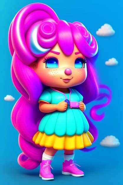Premium AI Image A Cartoon Character With A Blue Dress And Pink Hair