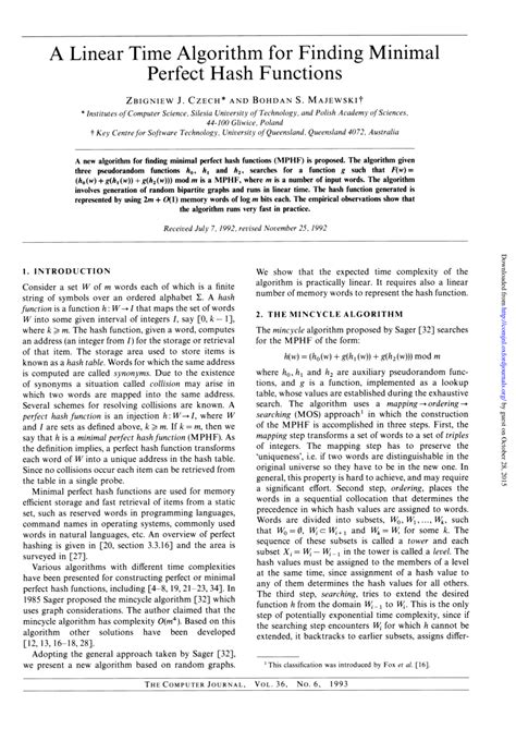 pdf a linear time algorithm for finding minimal perfect hash functions