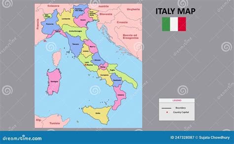 Mappa Italiana Cartina Colorata Dell Italia Con Nomi E Confini Dei