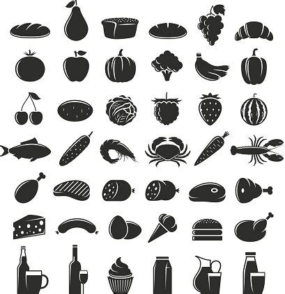 Vector Food And Drink Icons Set Isolated On White Stock Clipart