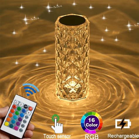 Lâmpada De Mesa De Cristal Led Projetor De Luz De Rosa 3 16 Cores Toque