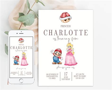 Super Mario And Princess Peach Birthday Invitation Digital Invite