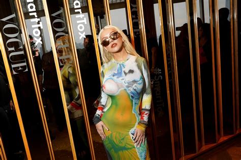 Christina Aguilera S Naked Illusion Dress At Nyfw Popsugar Fashion Uk