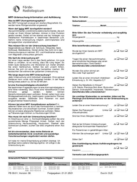 Ausfüllbar Online MRT Untersuchung Information und Aufklrung FB 09 01