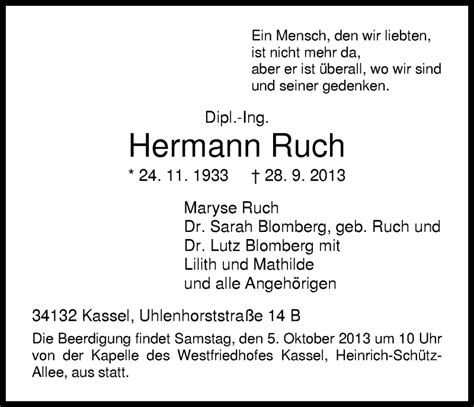 Traueranzeigen Von Hermann Ruch Trauer HNA De