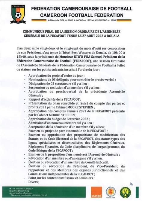 Cameroun Fecafoot Voici la nouvelle durée du mandat qui donne la