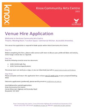 Fillable Online Knox Vic Gov AusitesdefaultVenue Hire Application