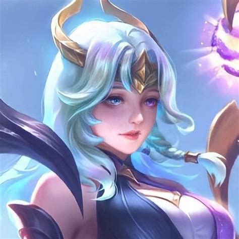 An Image Of A Woman With Blue Hair And Horns