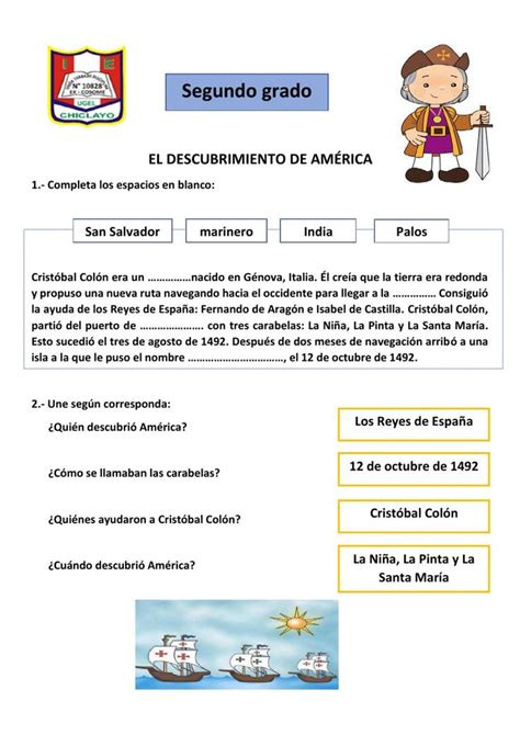 El descubrimiento de américa Cristobal colon para niños Enseñanza de