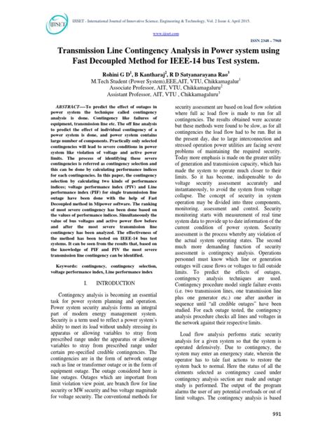 transmission line contingency analysis in power system using fast decoupled method for ieee 14