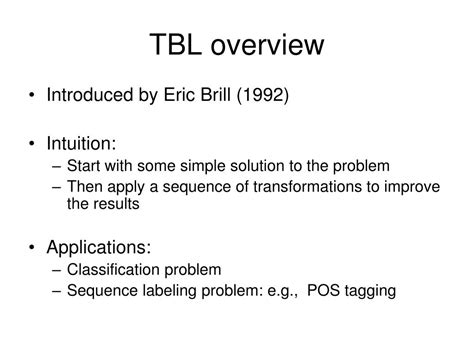 ppt transformation based error driven learning tbl powerpoint presentation id 2364628