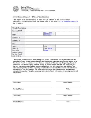 Fillable Online Doi Idaho Annual Report Verification Docx DecemberTom