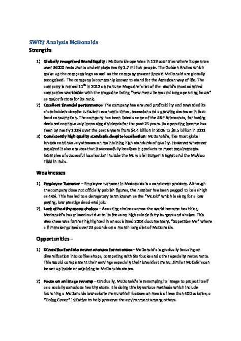 SWOT Analysis McDonalds PDFCOFFEE