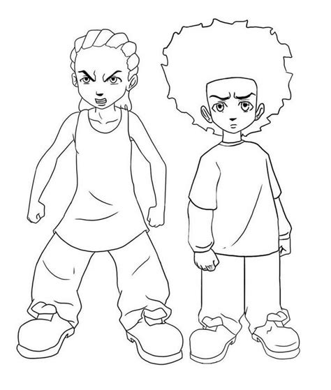 Huey And Riley Freeman From Boondocks Coloring Page Free Printable