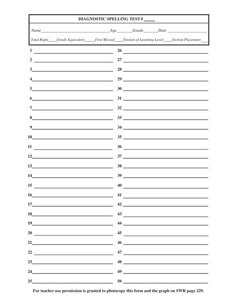 Blank Spelling Test Template