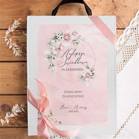 PREZENT dla Świadkowej Z IMIENIEM Wino musujące Ice Rose w kwiatach