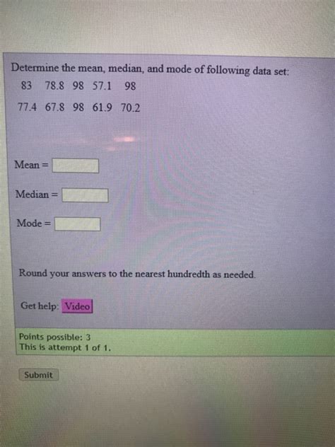 determine the mean median and mode of following data set 83 78 8 98